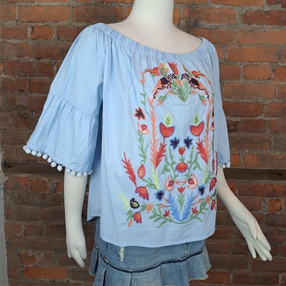 grand & greene | Tops | Grand Greene Blouse Light Blue Bird Floral ...